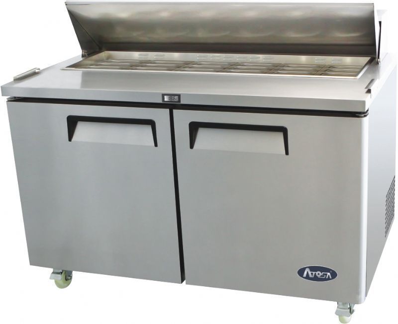Saladette réfrigérée 2 grandes portes avec groupe arrière et capot inox ...